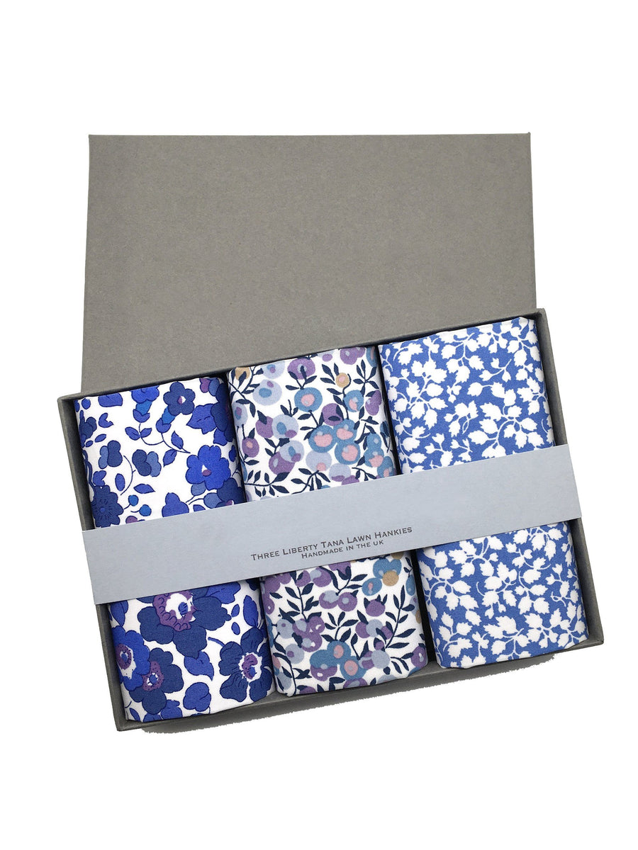 Liberty Set of 3 Cotton Hankies - Blue – Brissi